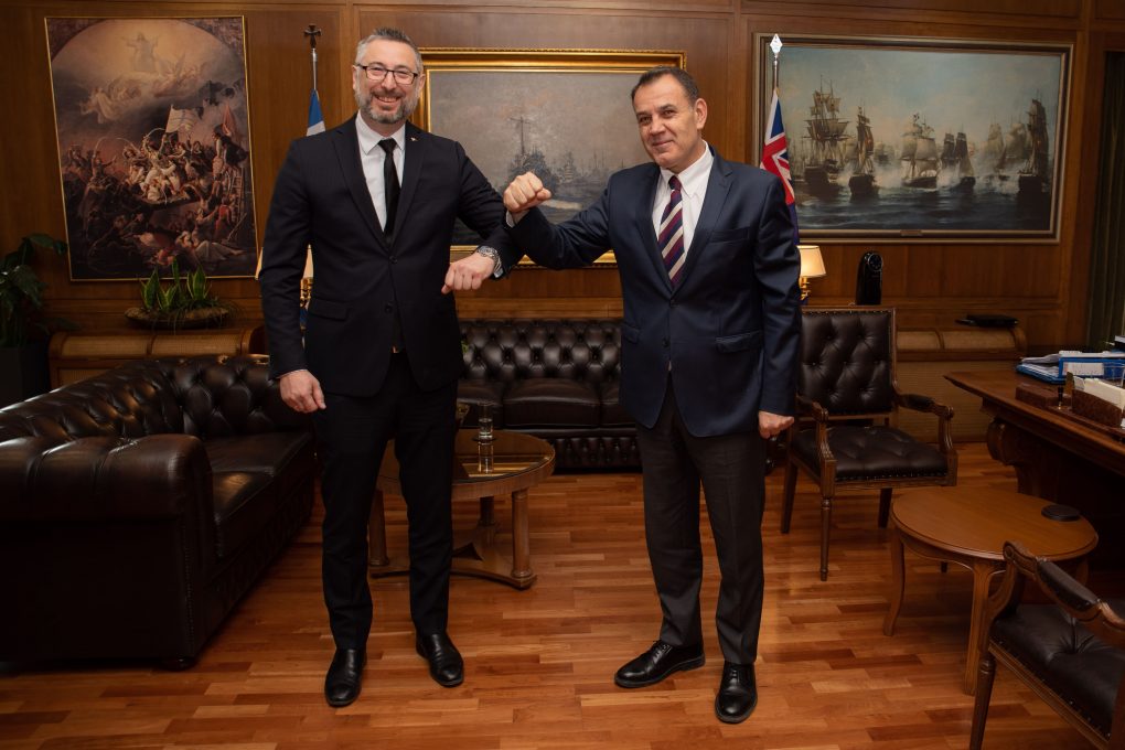 Minister of National Defence Nikolaos Panagiotopoulos meets with the ...