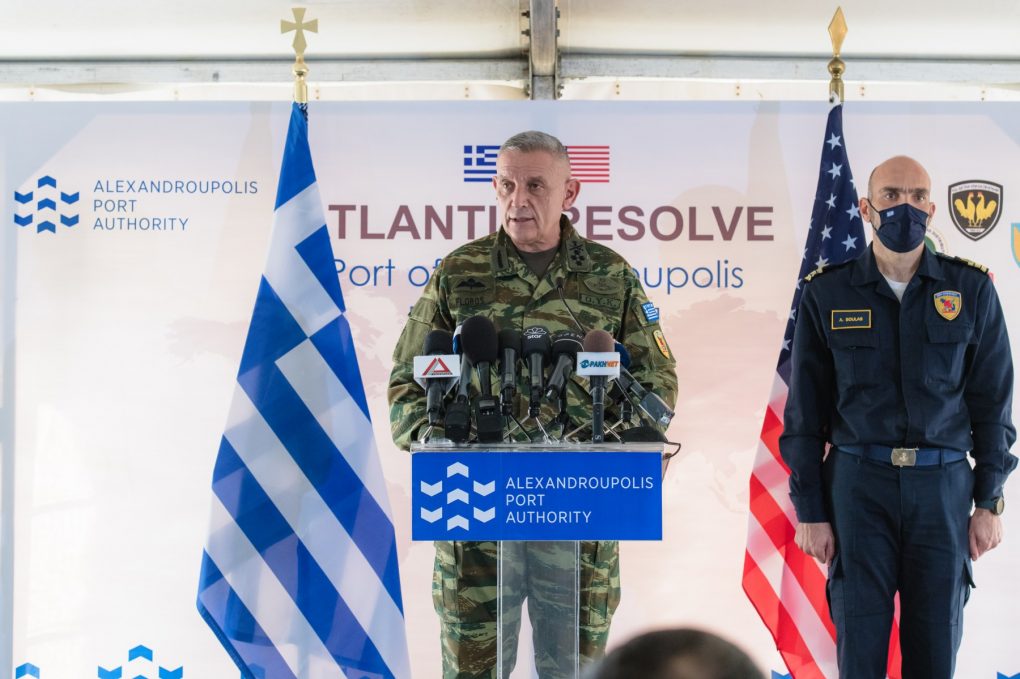 The Minister of National Defence, Nikolaos Panagiotopoulos, attends the ...