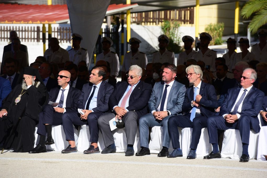 Defence Minister Nikolaos Panagiotopoulos attends the naming ceremony ...